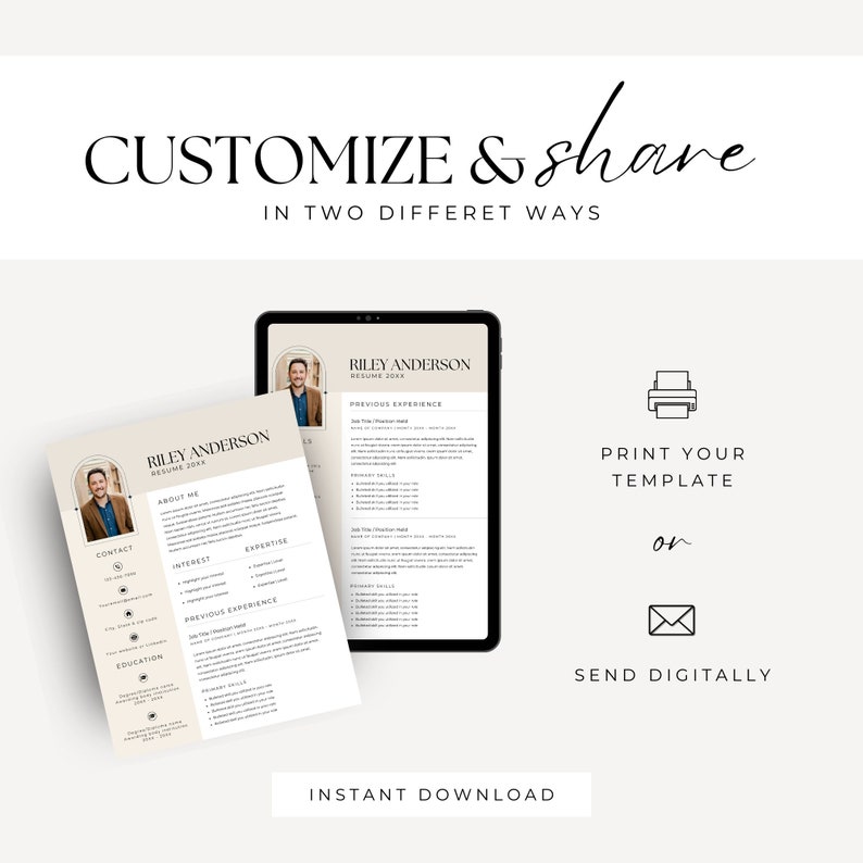 Resume Template, Editable Canva CV Layout, Eye Catching Curriculum ...
