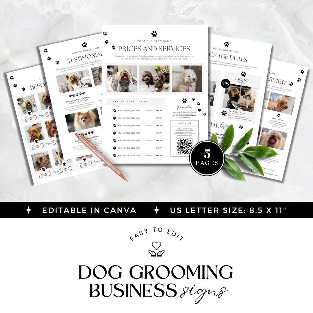 Dog Grooming Flyers, Pet Salon Signs, Service Overview, Price List ...