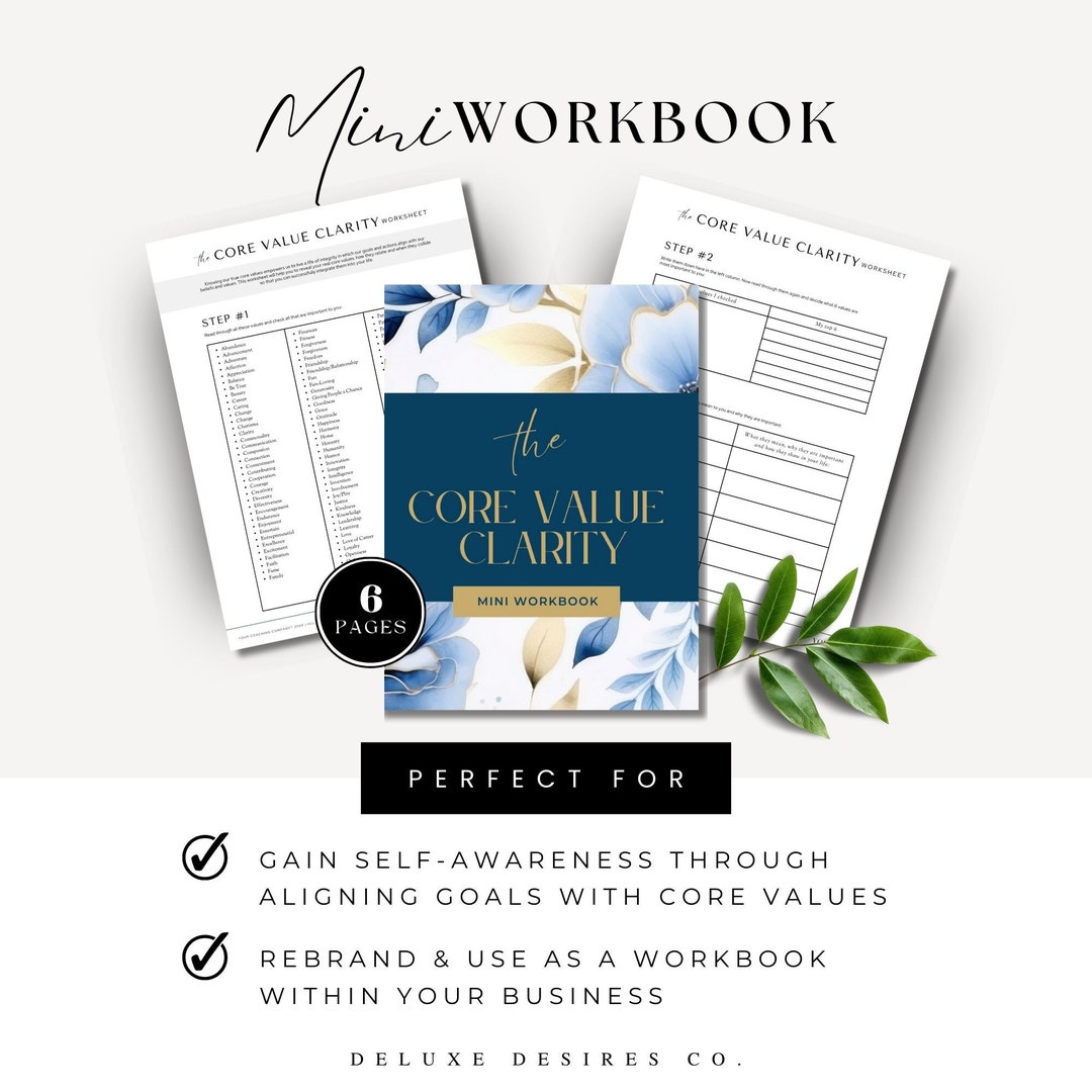 Core Values Workbook, Worksheets, INSTANT DOWNLOAD, Editable Canva ...