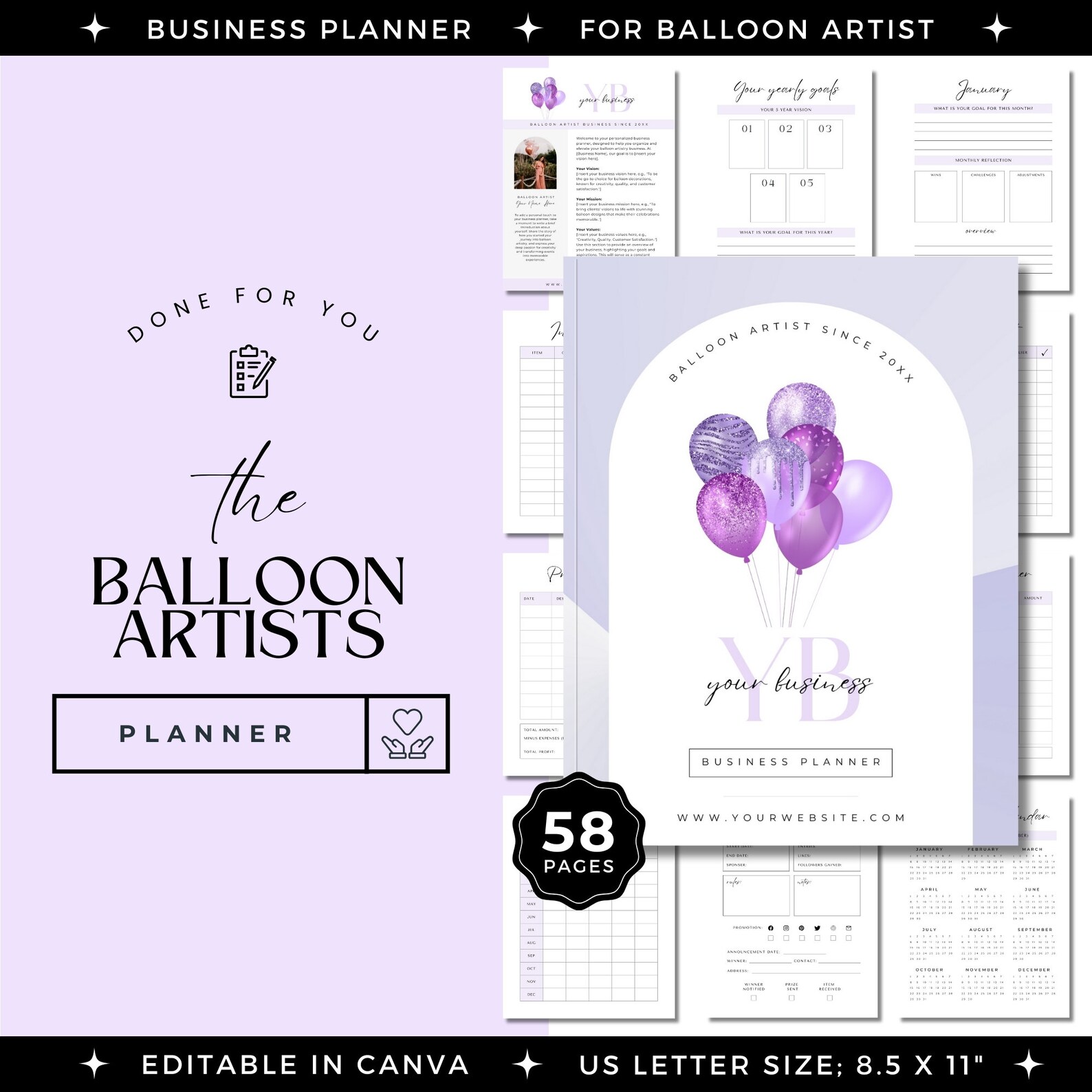 Balloon Artist Planner, Balloon Arch Plan, Business Organizer, Monthly ...
