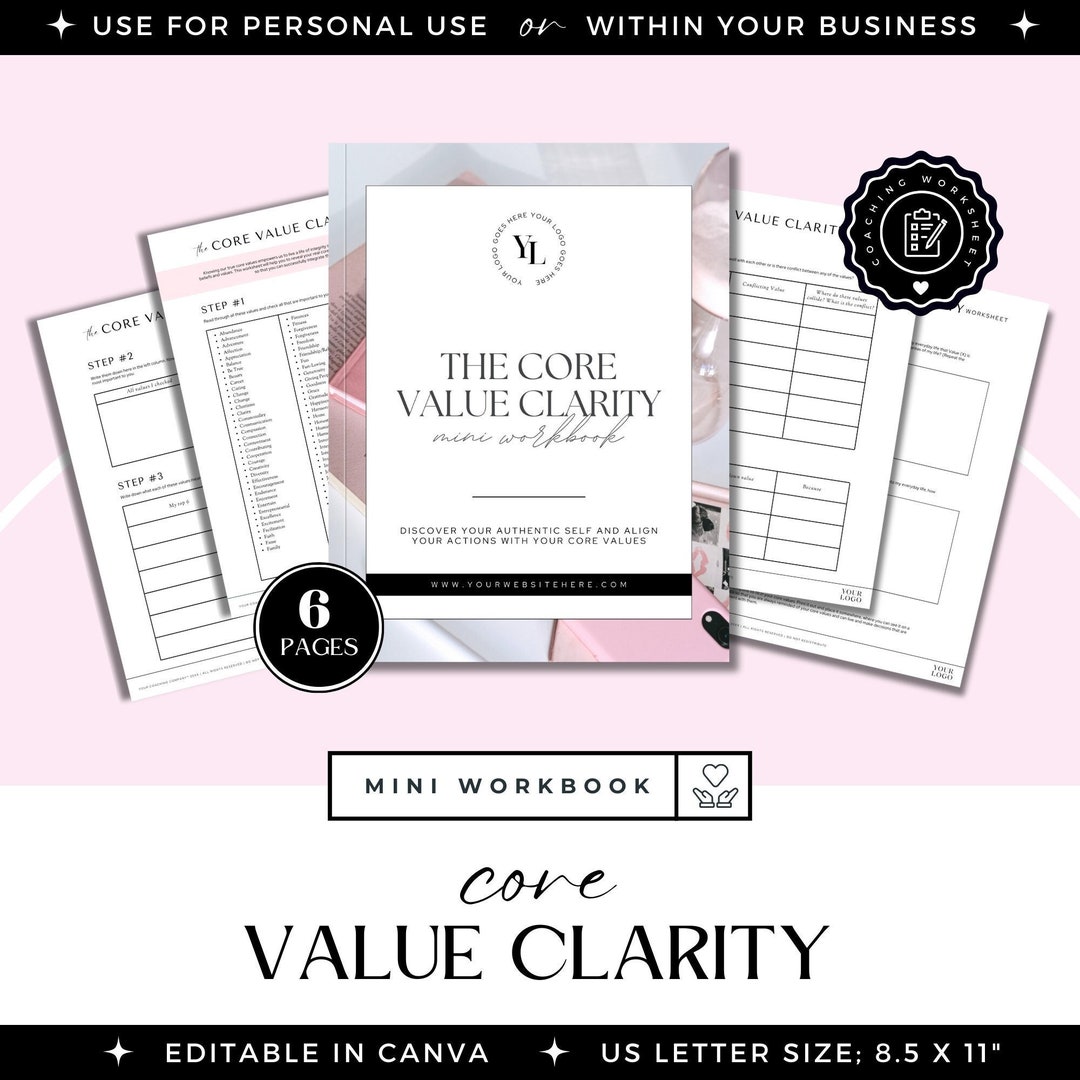 Core Values Workbook, Worksheets, INSTANT DOWNLOAD, Editable Canva ...