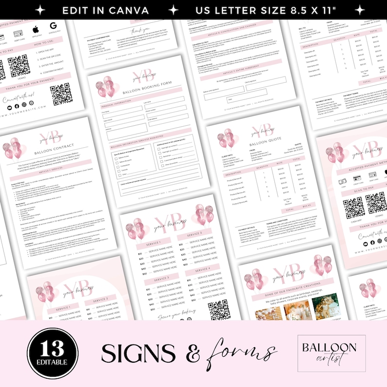 Balloon Business Bundle, Balloon Arch Artist Service, Editable Canva ...