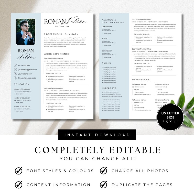 Resume Template, Editable Canva CV Layout, Eye Catching Curriculum ...