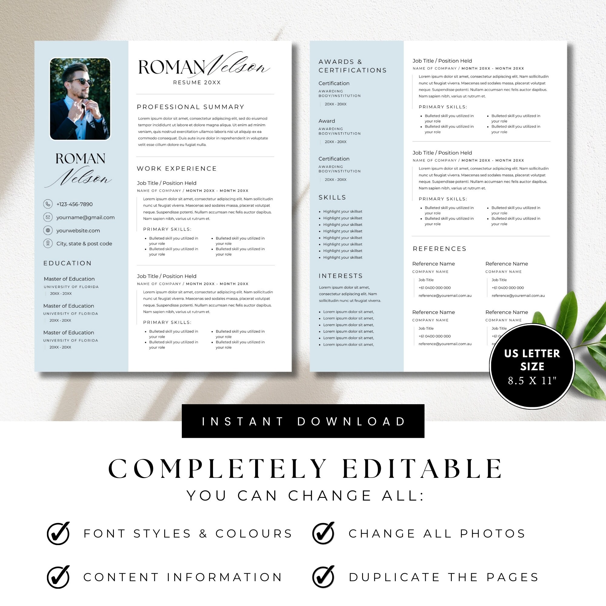 Resume Template, Editable Canva CV Layout, Eye Catching Curriculum ...