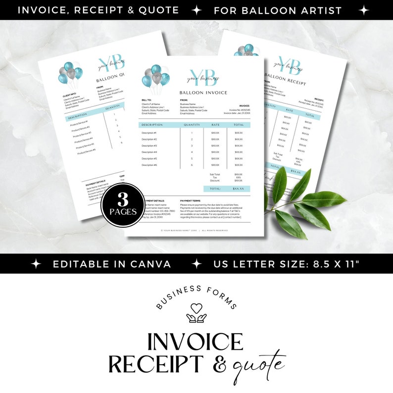 Balloon Artist Invoice, Receipt and Quote Templates for Balloon Garland ...