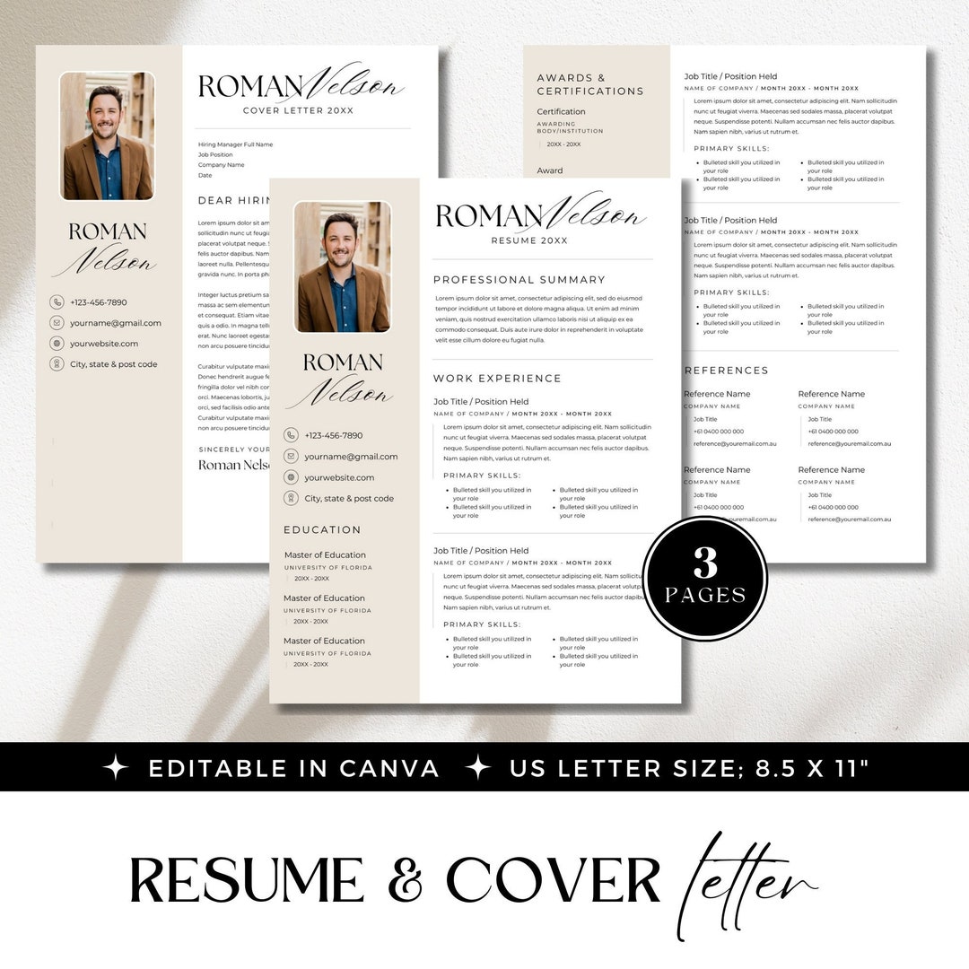 Resume and Cover Letter Template, Editable Canva Curriculum Vitae, Eye ...