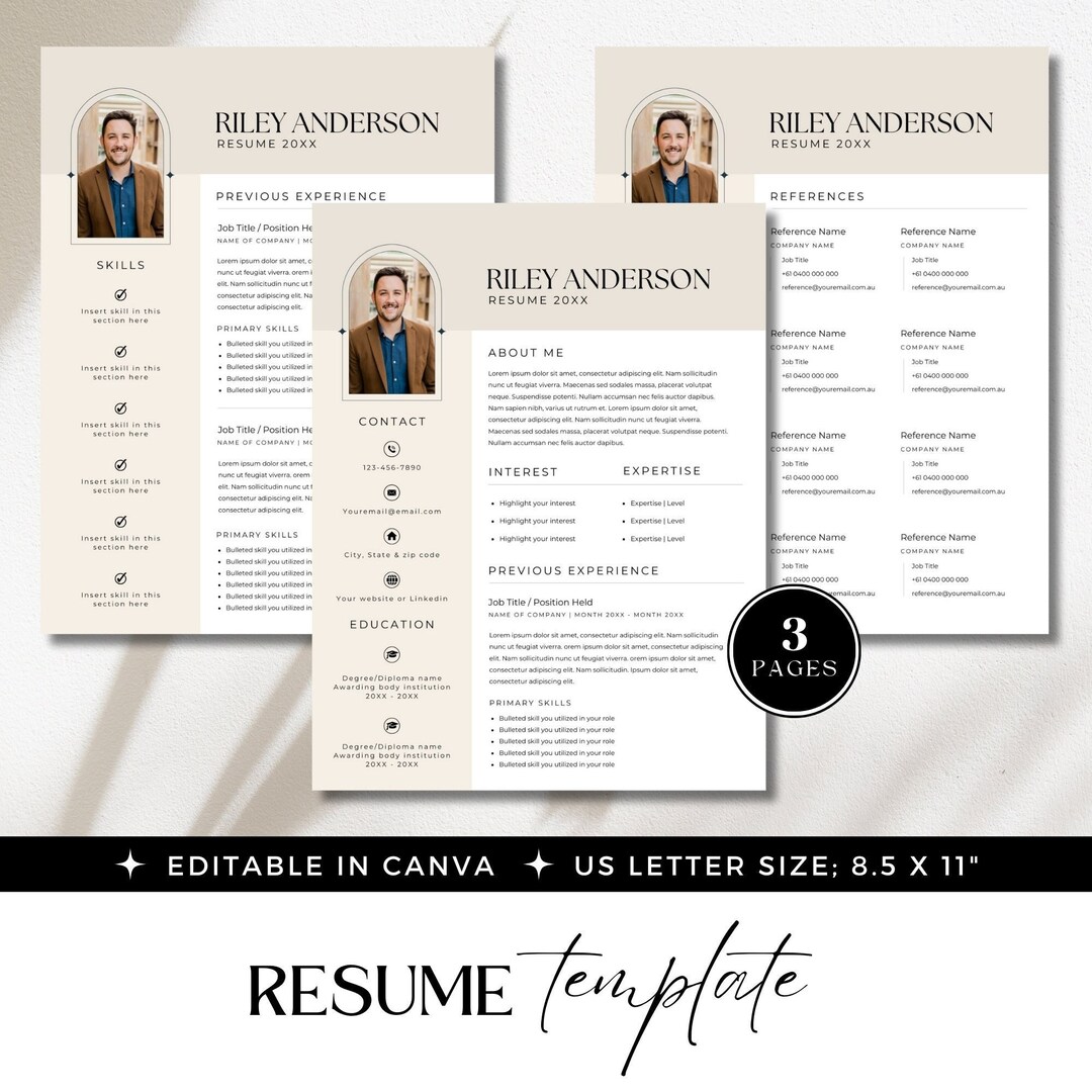 Resume Template, Editable Canva CV Layout, Eye Catching Curriculum ...