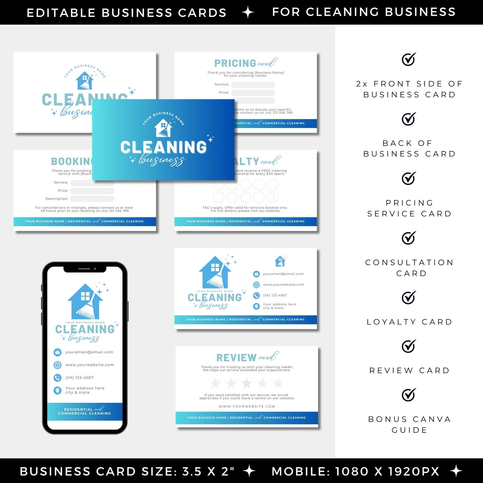 Cleaning Service Logo Business Cards, Cleaner Business Bundle ...