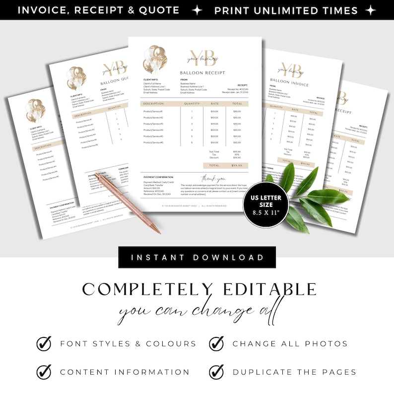 Balloon Artist Invoice, Receipt and Quote Templates for Balloon Garland ...