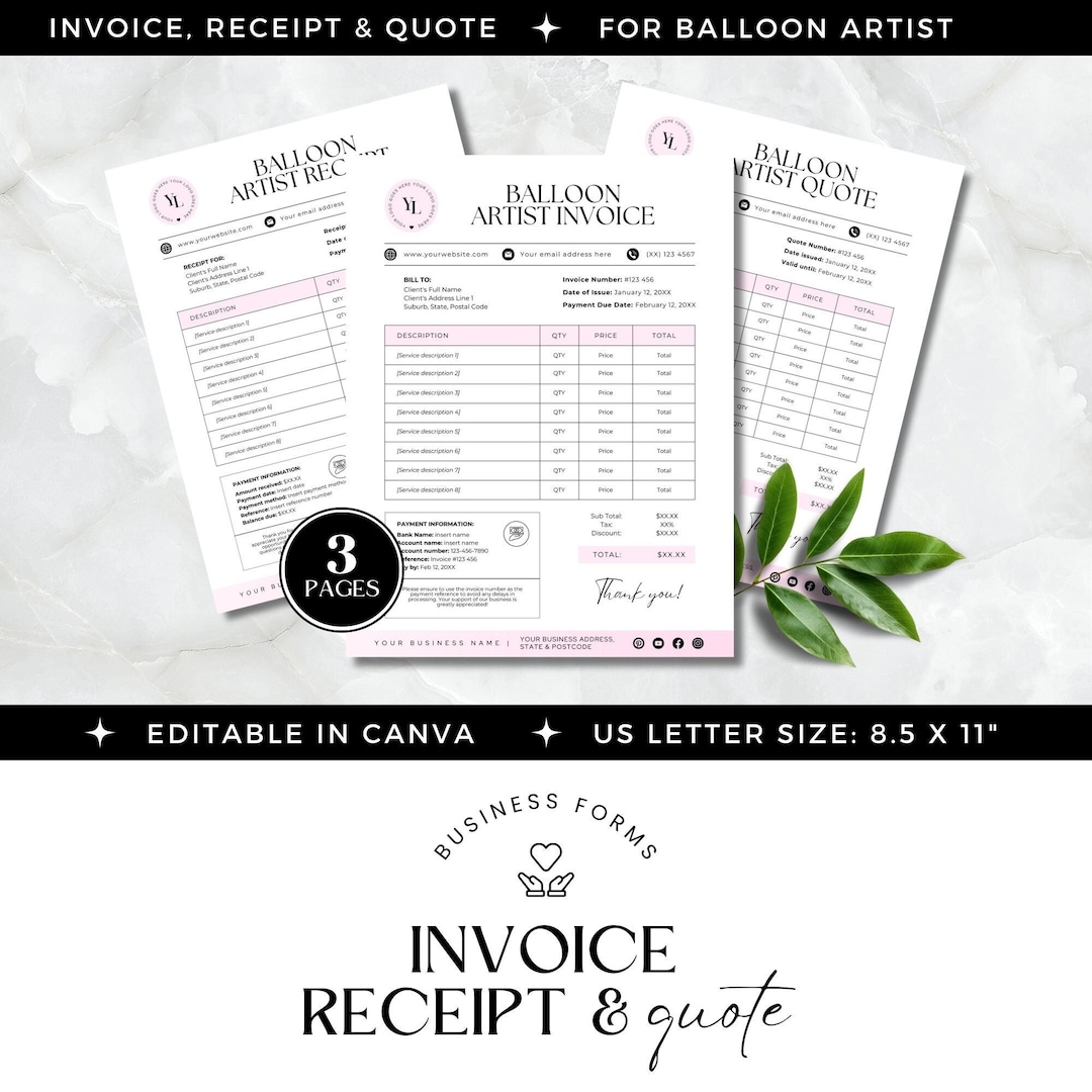Balloon Artist Invoice, Receipt and Quote Templates for Balloon Garland ...
