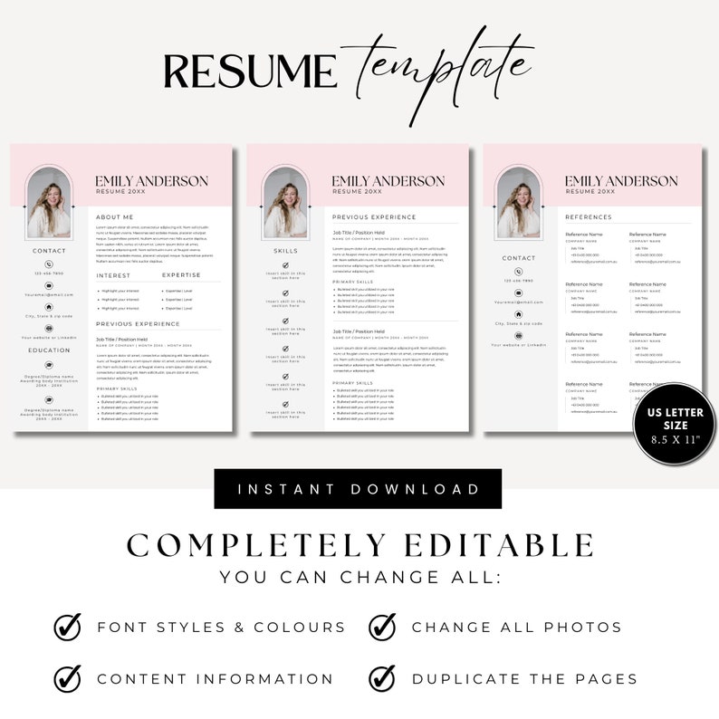 Resume Template, Editable Canva CV Layout, Eye Catching Curriculum ...
