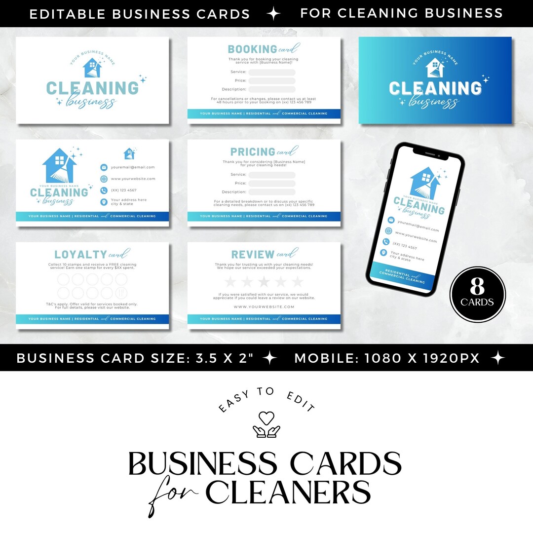 Cleaning Service Logo Business Cards, Cleaner Business Bundle ...