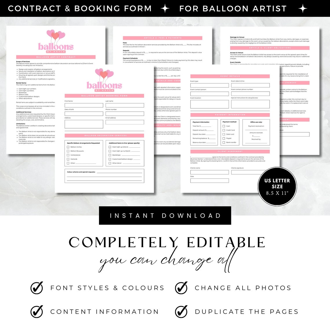 Balloon Service Contract Template With Booking Form, Balloon Artist ...