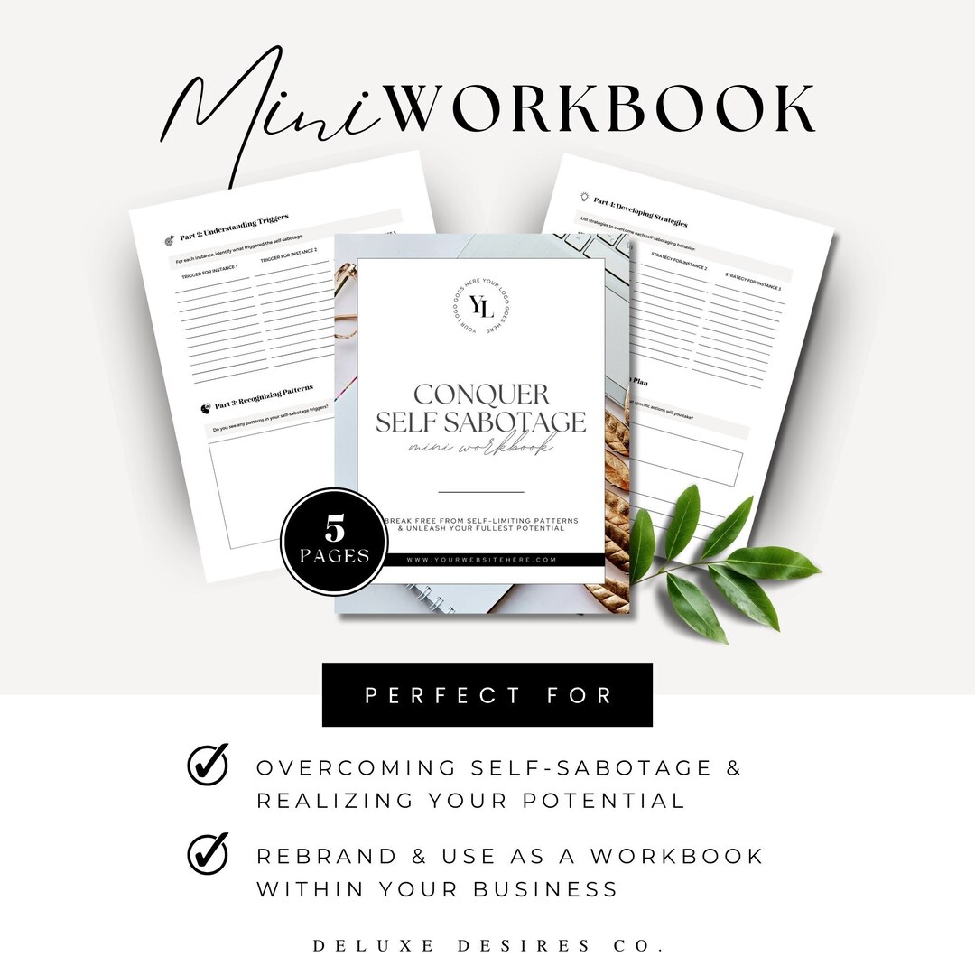 Self Sabotage Worksheets, Mini Workbook, INSTANT DOWNLOAD, Editable ...