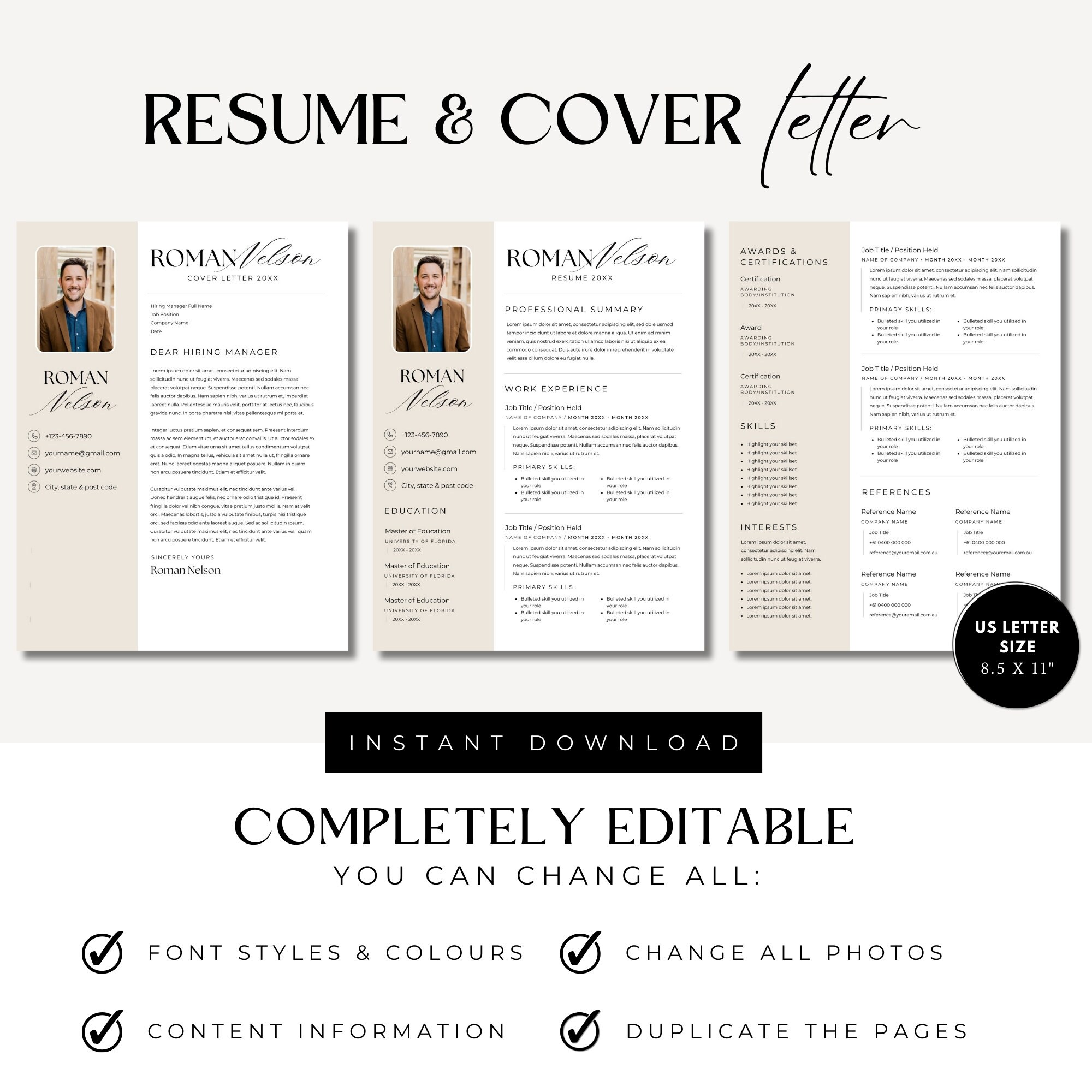 Resume and Cover Letter Template, Editable Canva Curriculum Vitae, Eye ...