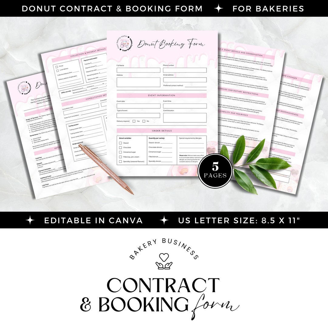Bakery Policy Template, Donut Contract With Booking Form, Business ...