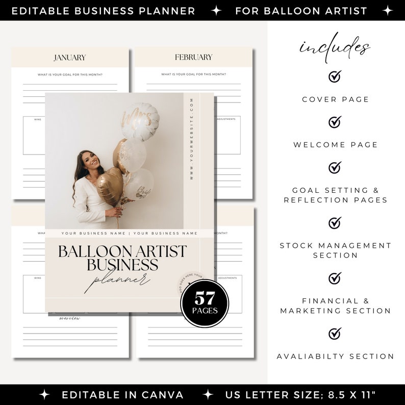 Balloon Artist Planner, Balloon Arch Plan, Business Organizer, Monthly ...