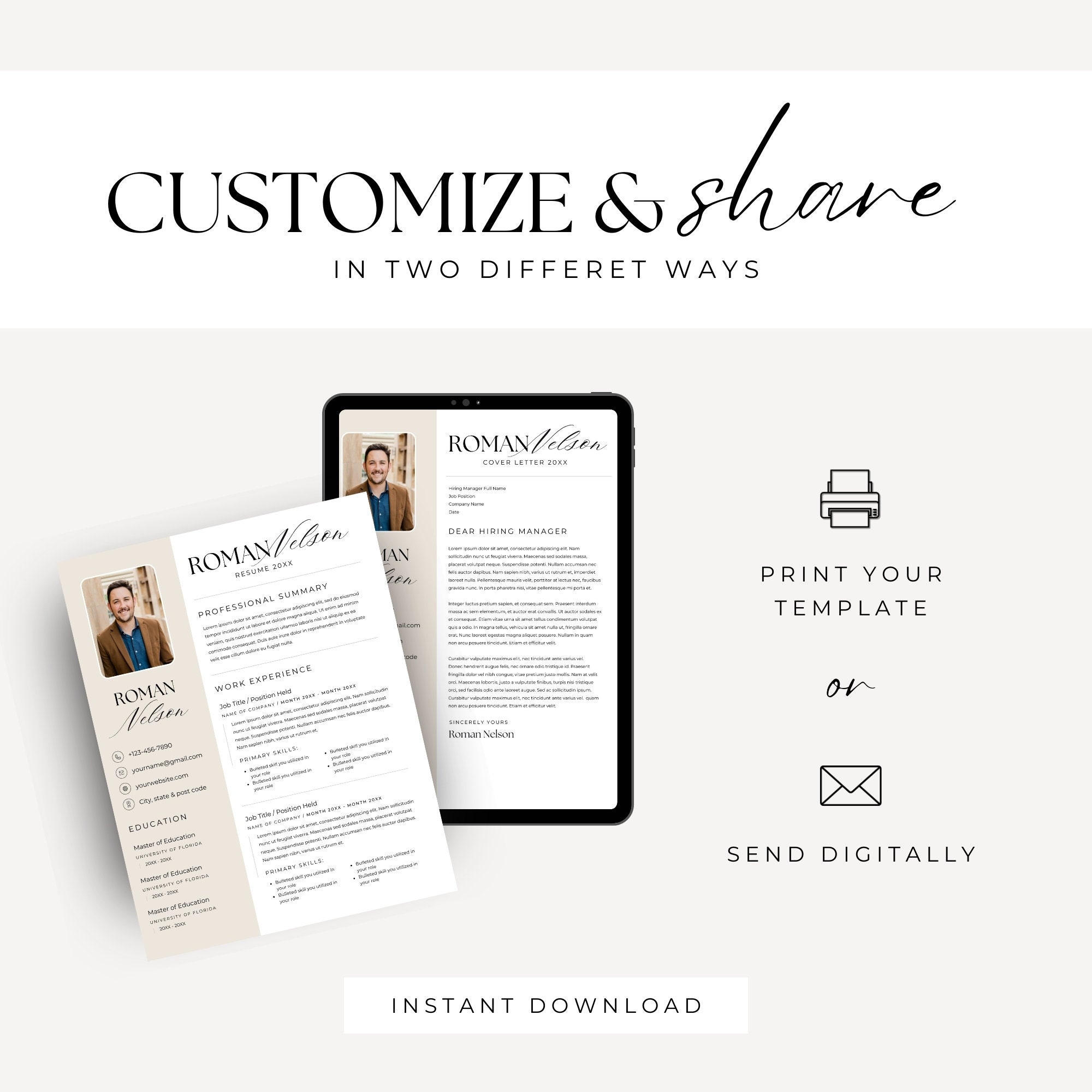 Resume and Cover Letter Template, Editable Canva Curriculum Vitae, Eye ...