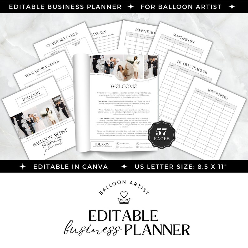 Balloon Artist Planner, Balloon Arch Plan, Business Organizer, Monthly ...