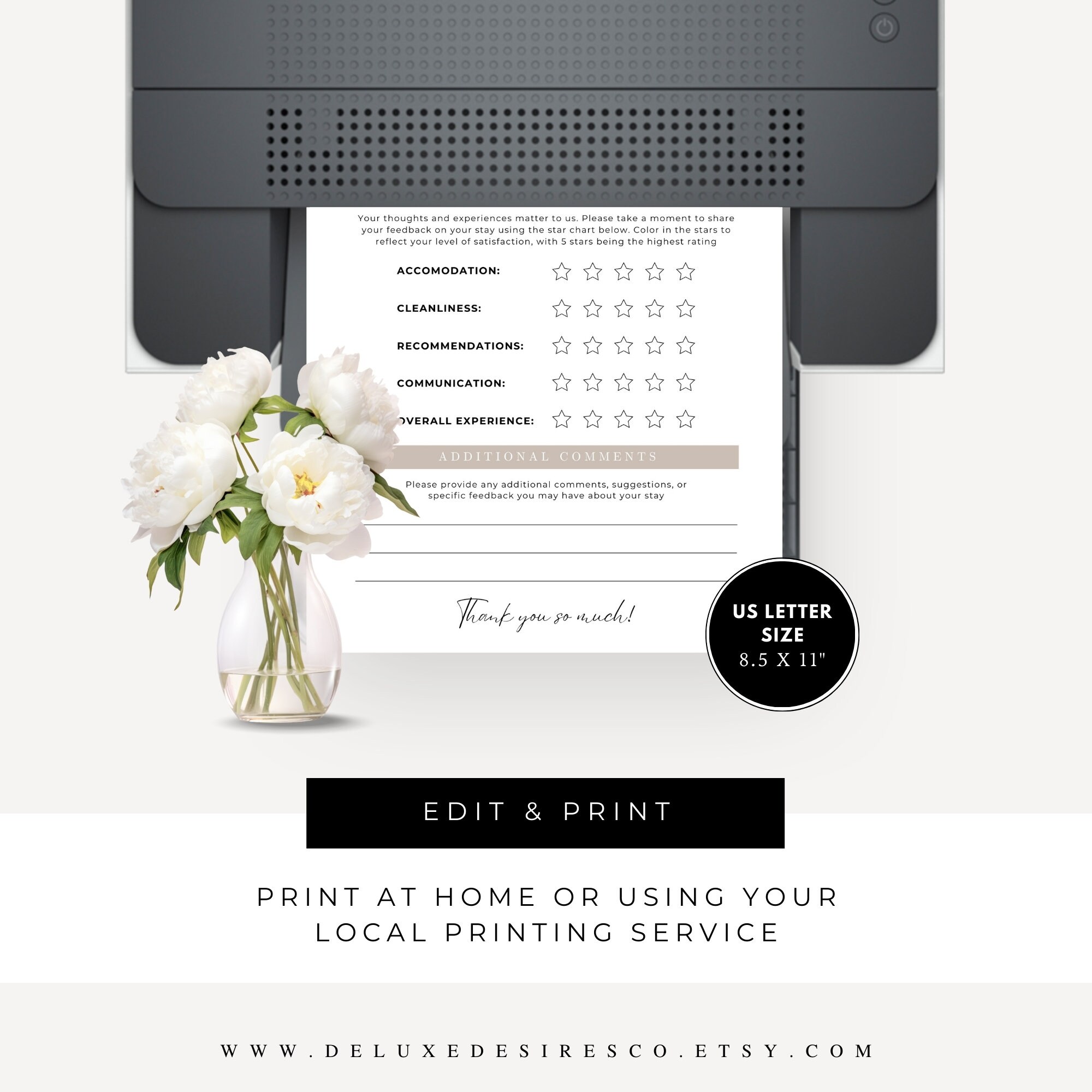 Guest Feedback Form, INSTANT DOWNLOAD, Editable Canva Template for ...