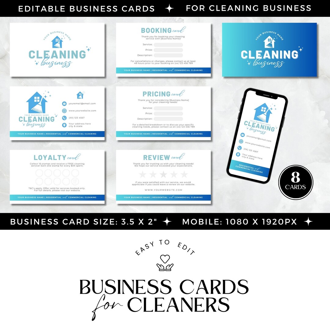 Cleaning Service Logo Business Cards, Cleaner Business Bundle ...