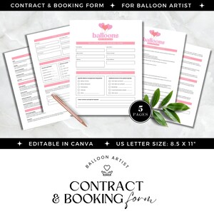 Balloon Service Contract Template With Booking Form, Balloon Artist ...