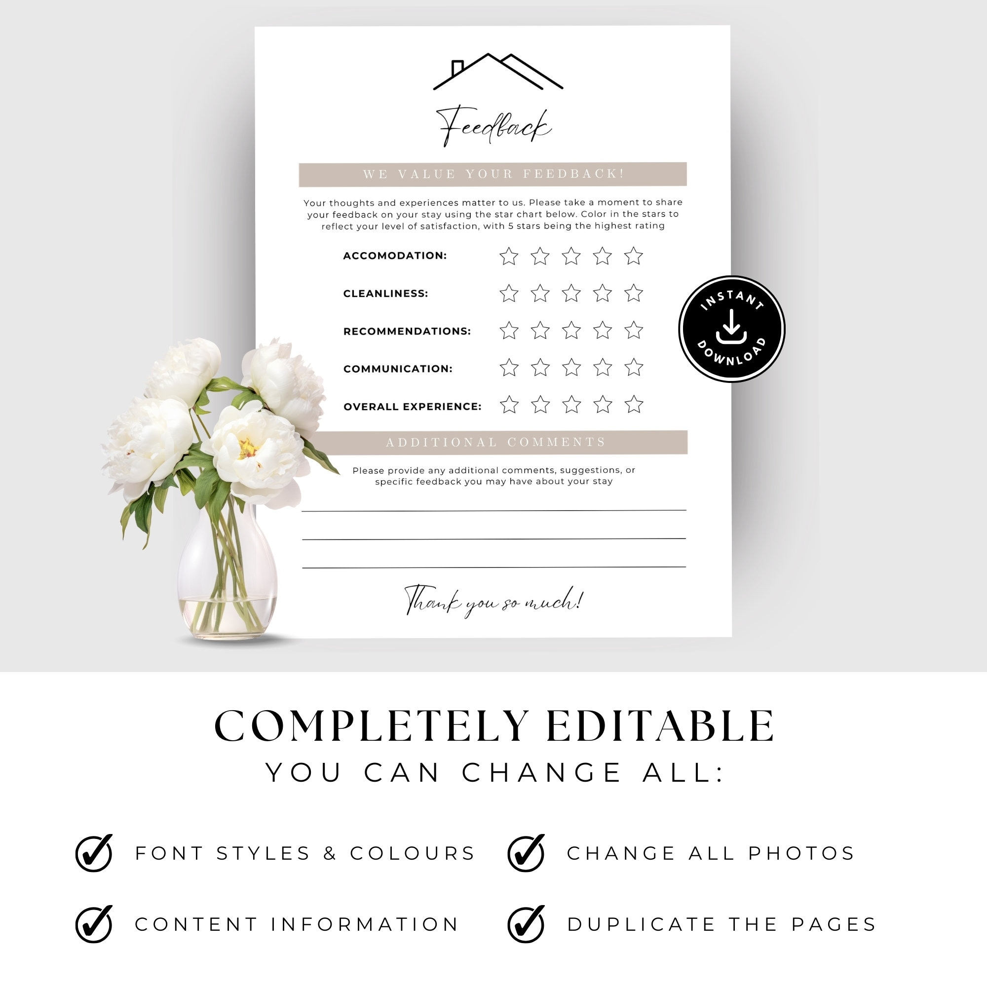 Guest Feedback Form, INSTANT DOWNLOAD, Editable Canva Template for ...