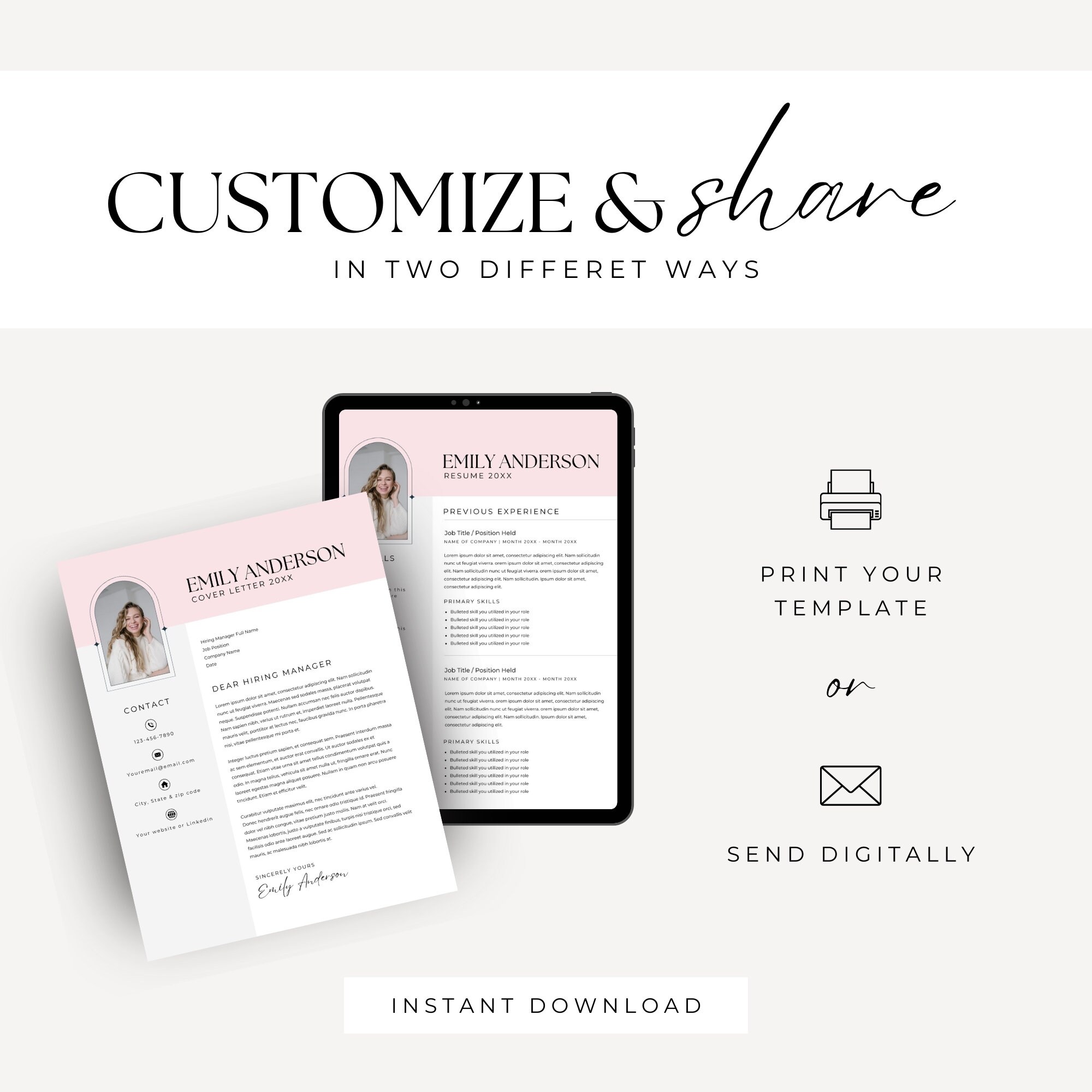 Resume and Cover Letter Template, Editable Curriculum Vitae, Eye ...