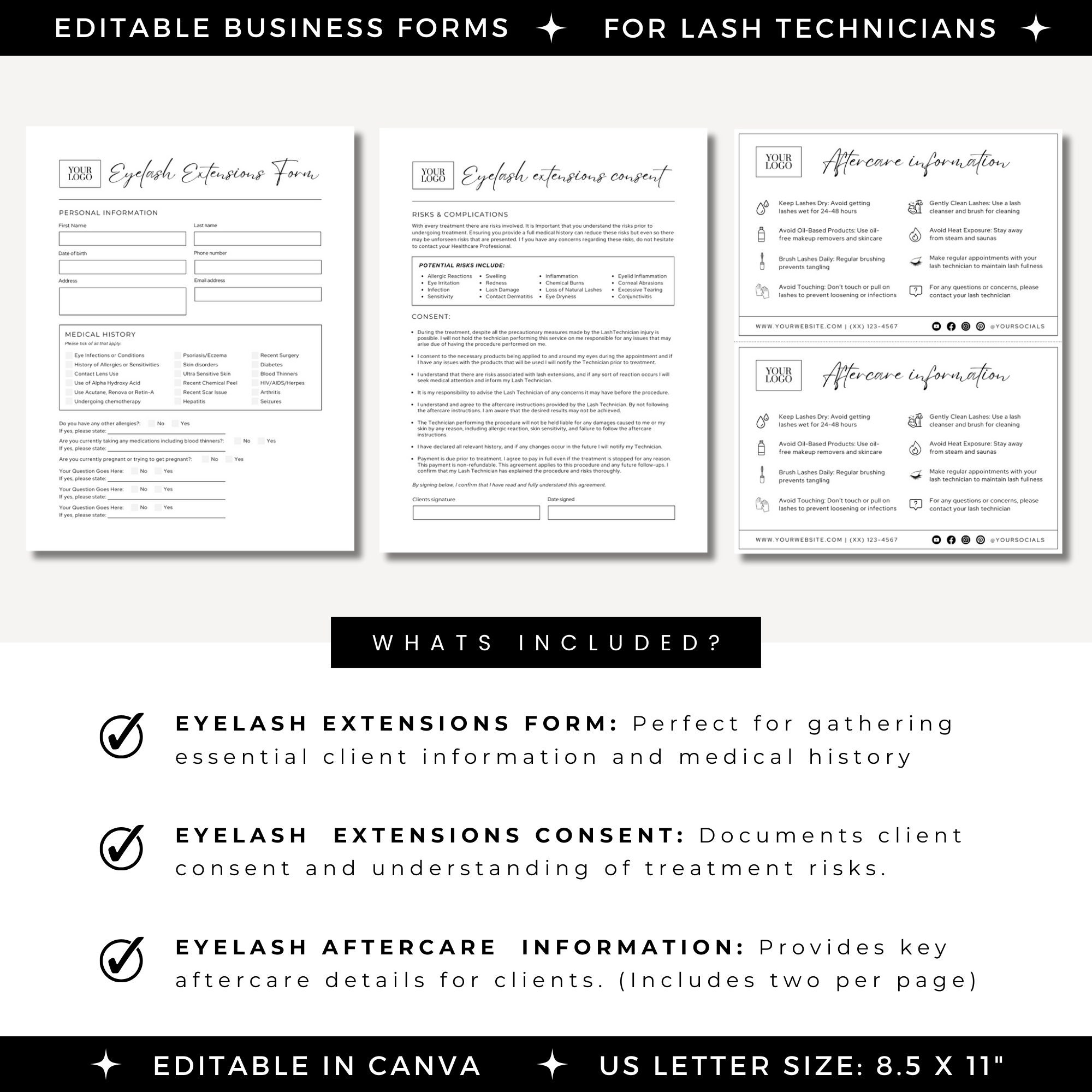 Eyelash Extension Forms Editable Lash Consent Templates Lash Tech ...