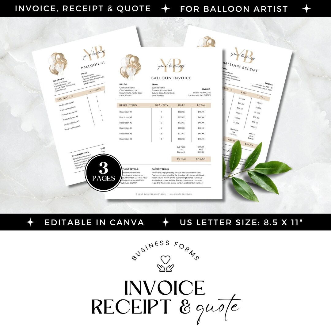 Balloon Artist Invoice, Receipt and Quote Templates for Balloon Garland ...