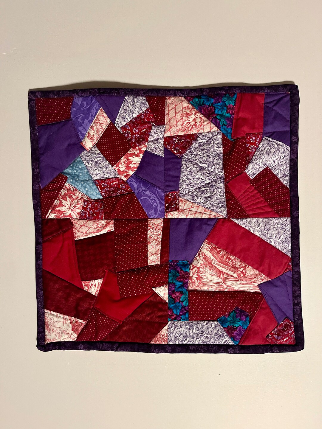 Handmade Quilted Wall Tapestry: Abstract Maroon & Purple Art - Etsy