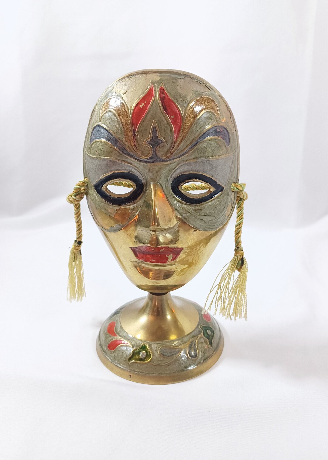 Vintage Brass Mask on Stand 7'' Tall, Venetian Mask Hand Painted ...