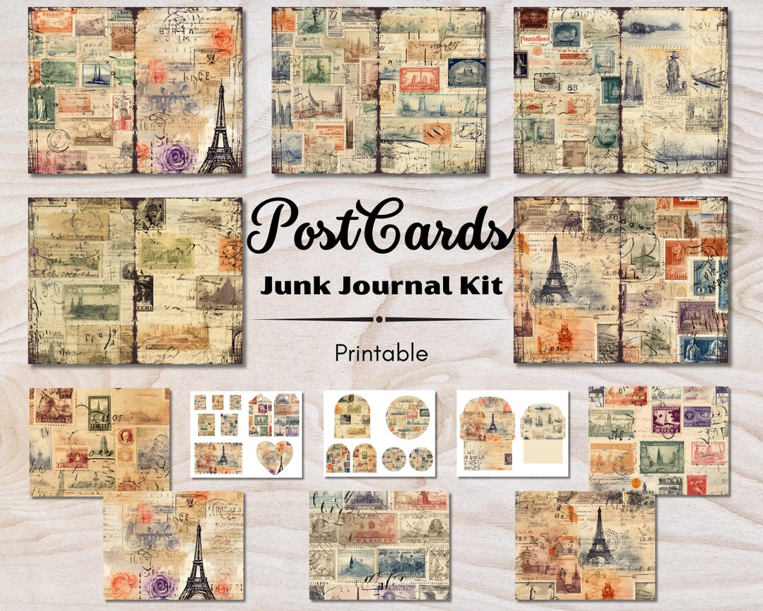 Postcards Junk Journal Kit, Printable Journal Pages, Ephemera ...