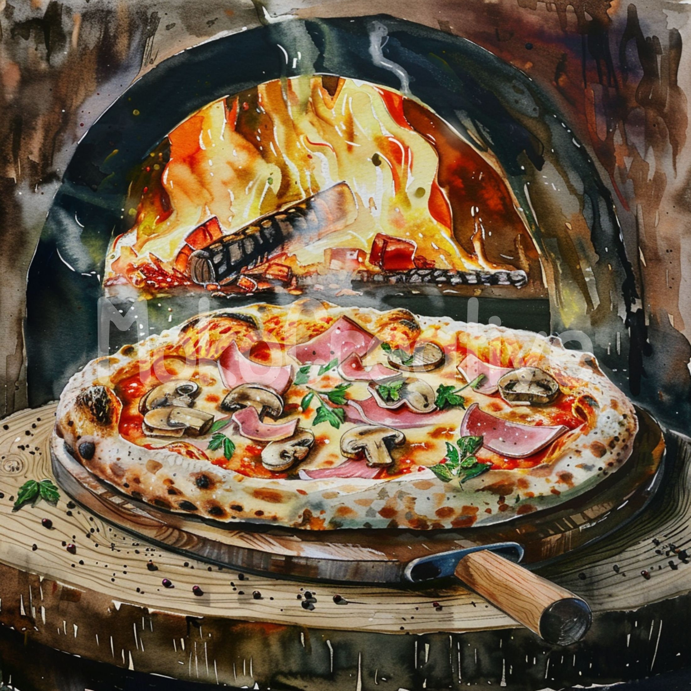 13 High Quality Pizza Design JPG, Watercolor Restaurant Stone Oven Food ...