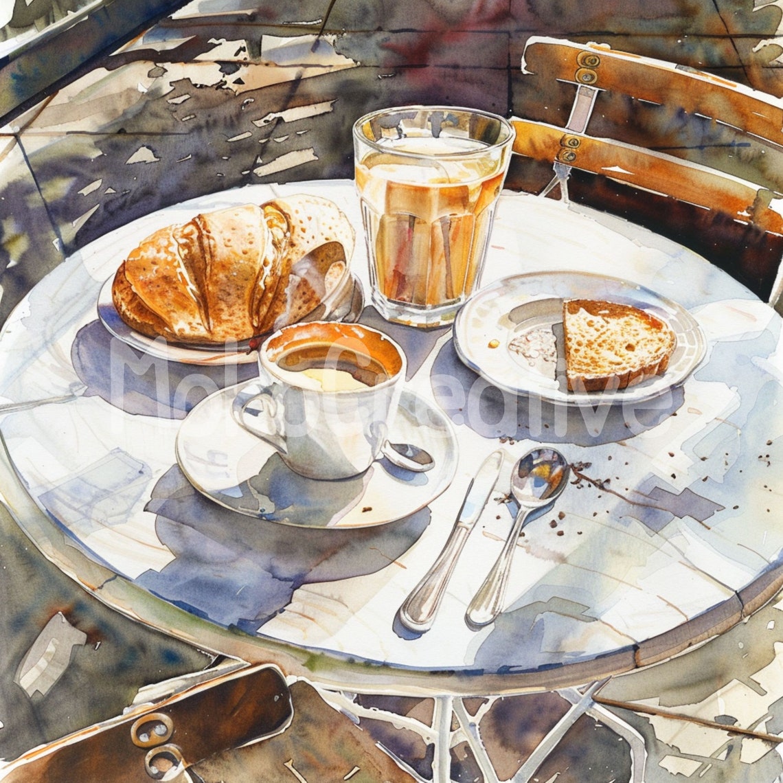 12 High Quality Café Table Designs, Watercolor Morning Coffee Breakfast ...