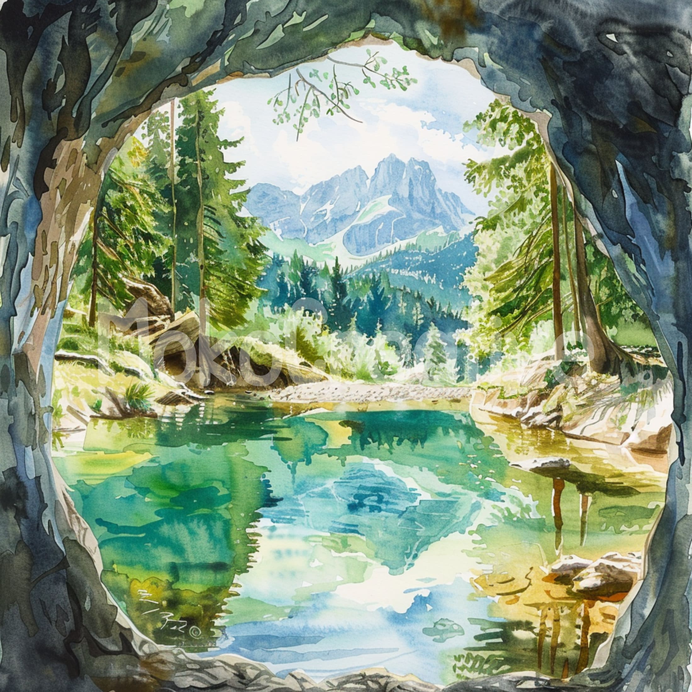 16 High Quality Cave Entry Landscape Designs, Watercolor Scenery ...