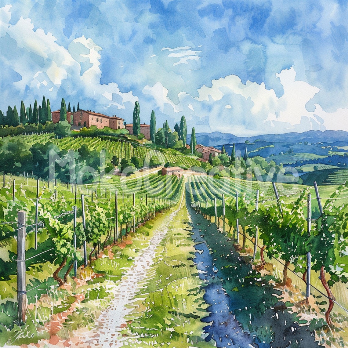 17 High Quality Summer Vineyard Designs, Watercolor Grape Field, French ...