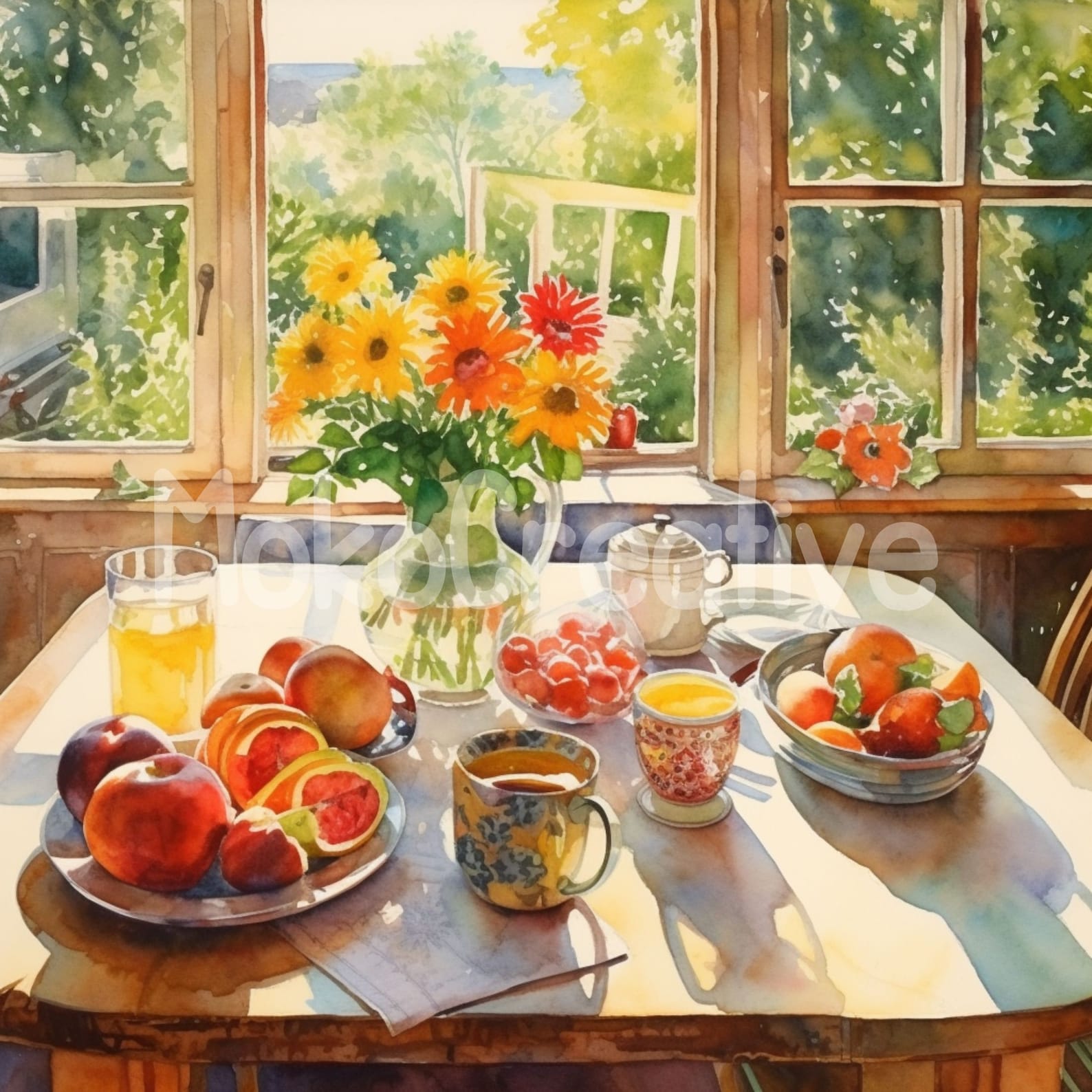 17 High Quality Breakfast Table Designs, Watercolor Morning Food Wall ...