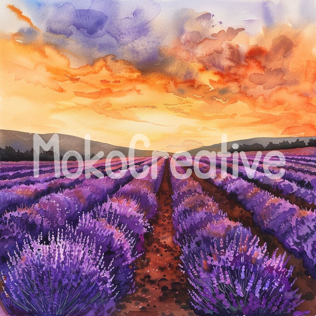 12 High Quality Lavender Fields Designs JPG, Watercolor Summer Flower ...