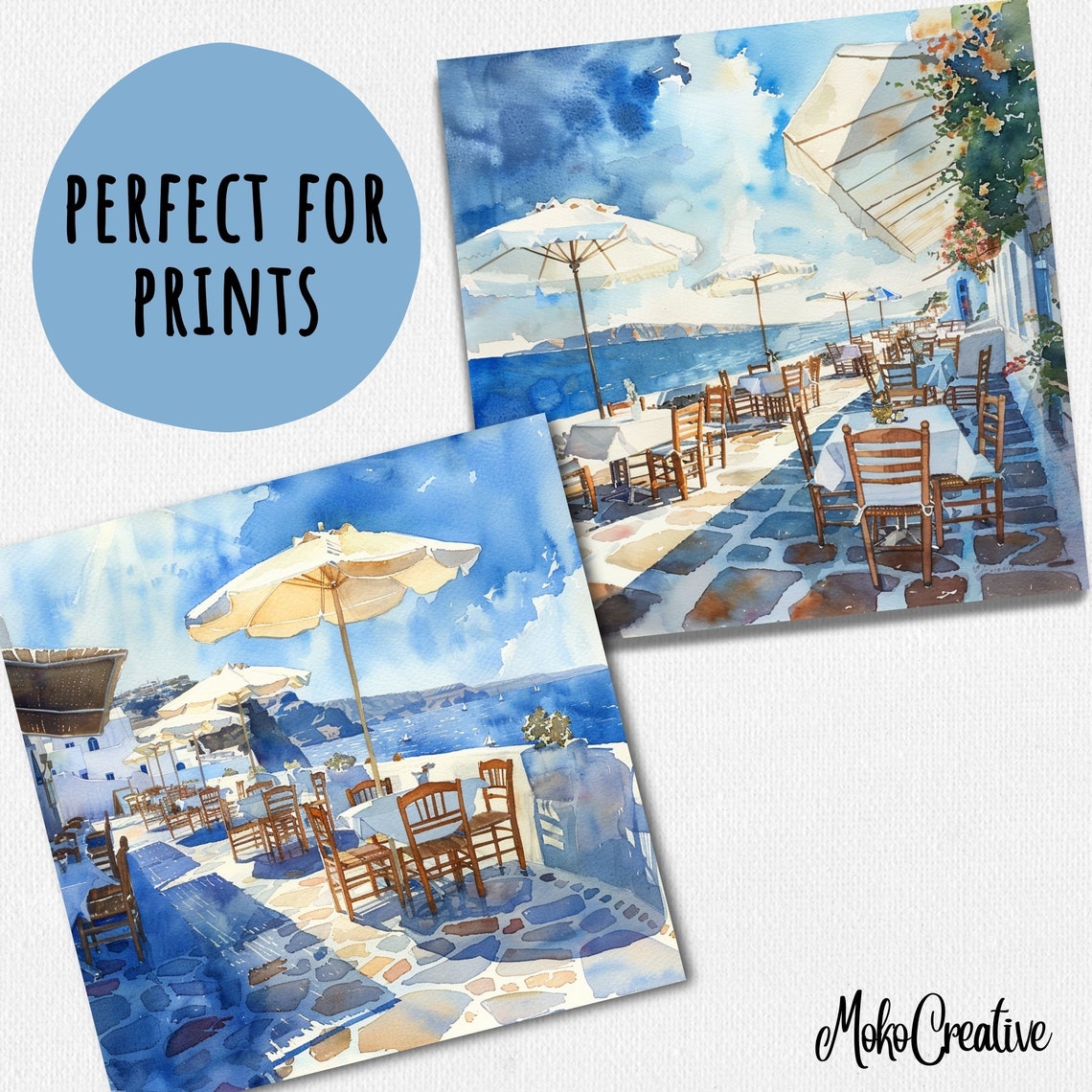14 High Quality Greece Café Designs, Watercolor Summer Santorini, Geek ...