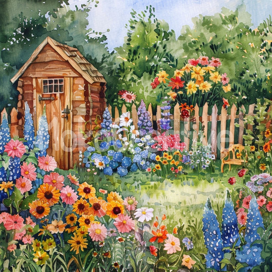 16 High Quality Flower Garden Design JPG, Watercolor Floral Summer Wall ...