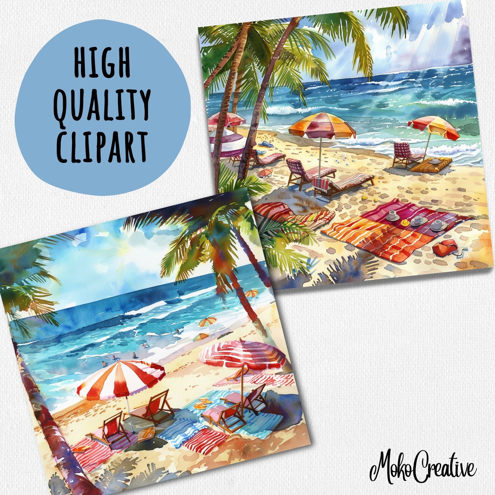 Watercolor Summer Beach Designs: Tropical Landscape Prints (digital ...