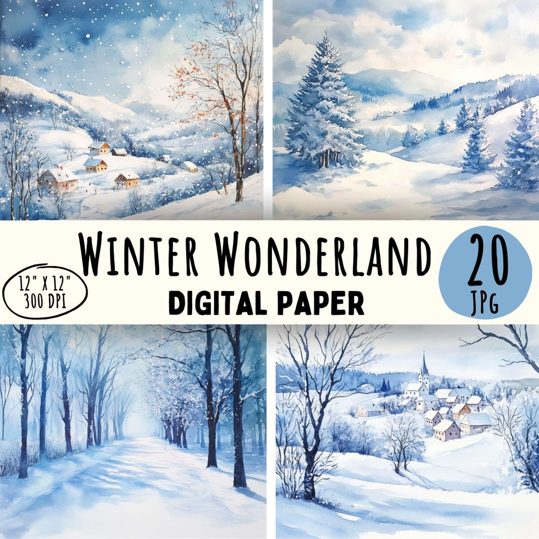 20 Watercolor Winter Wonderland Designs JPG, Snowy Landscape, Winter ...