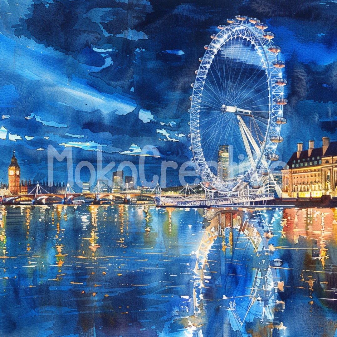 10 High Quality London Eye Designs JPG, Watercolor Big Wheel, Wall Art ...