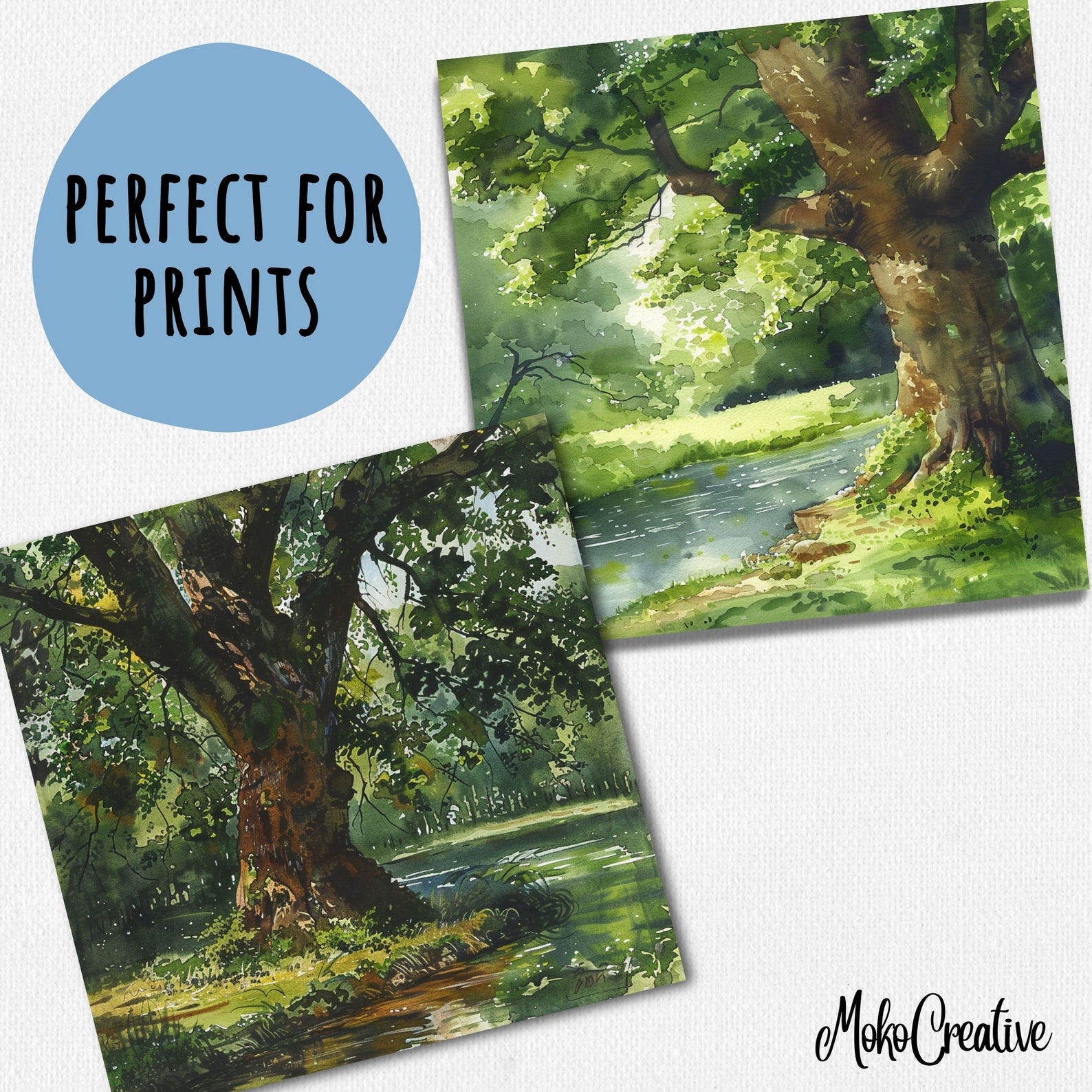 15 High Quality Big Tree Designs, Watercolor Summer Park, Tree by River ...