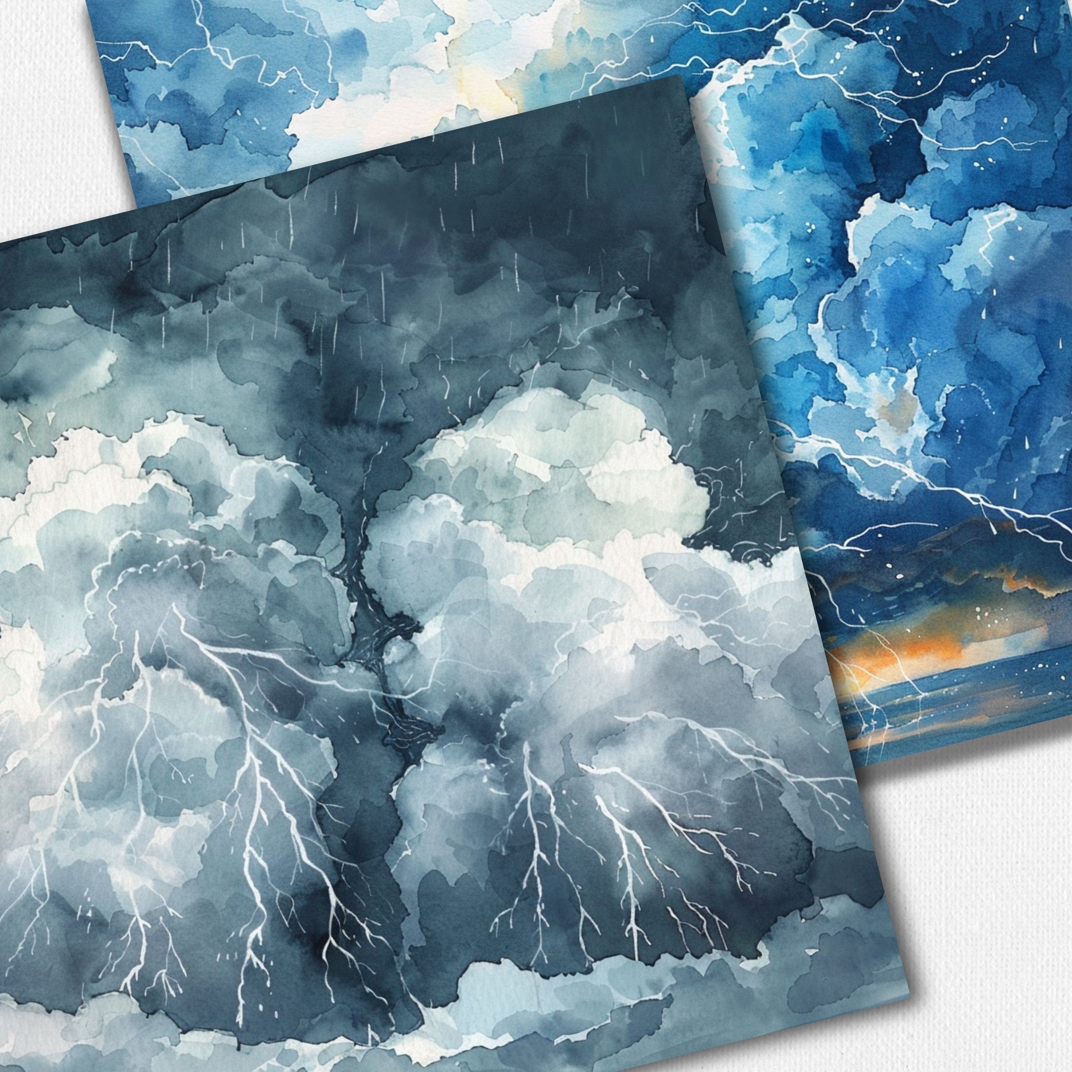 14 High Quality Thunderstorm Designs, Watercolor Rainfall, Lightning ...