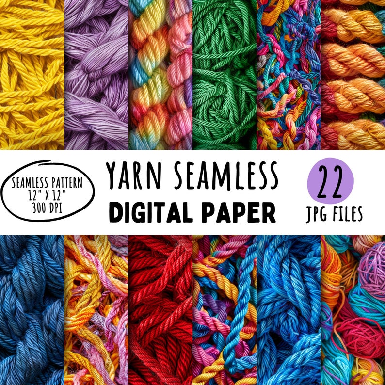 22 Yarn Digital Papers, Tangled Yarn Colors, Colorful Knitted Seamless ...