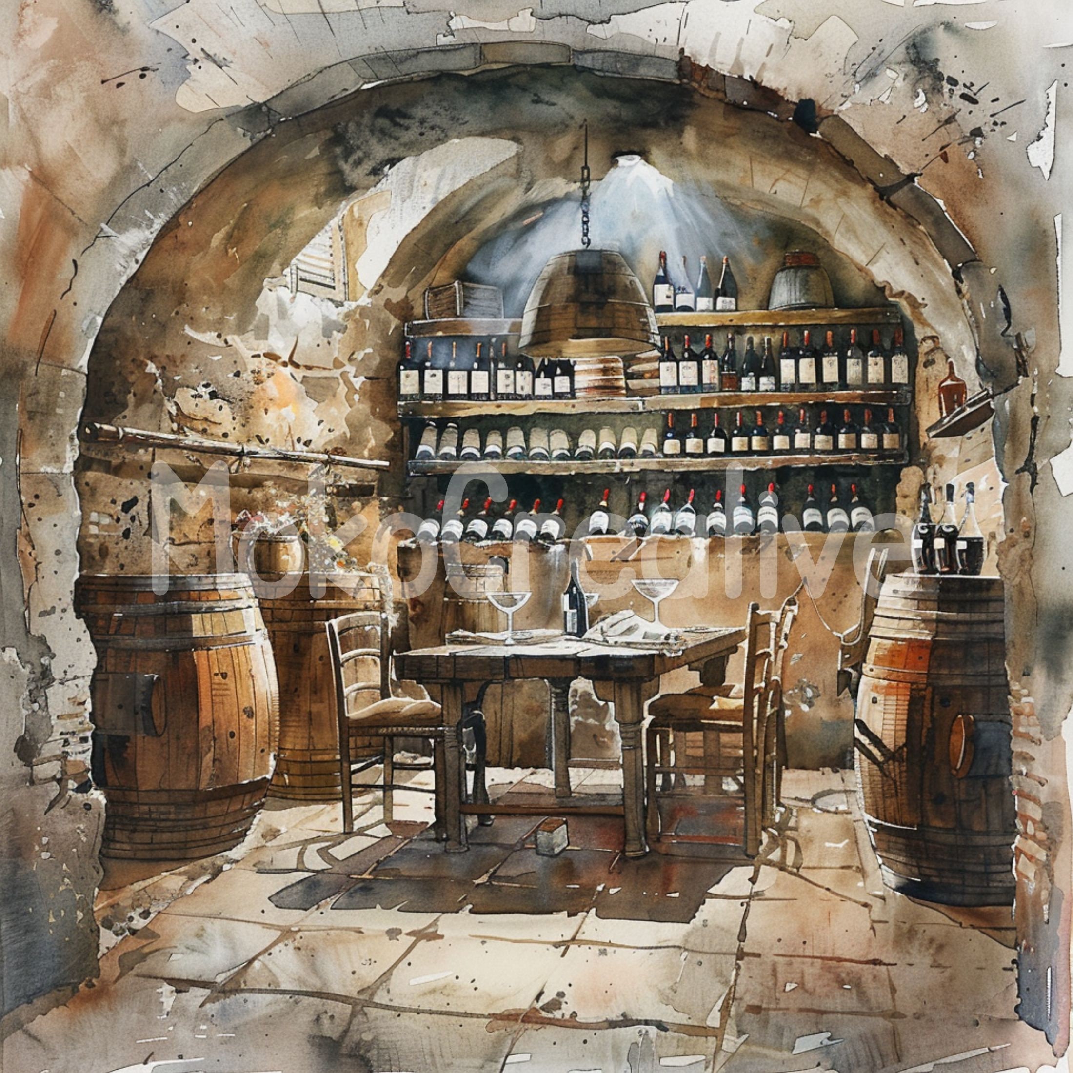 12 High Quality Wine Cellar Designs, Watercolor Summer Wine Shelf ...