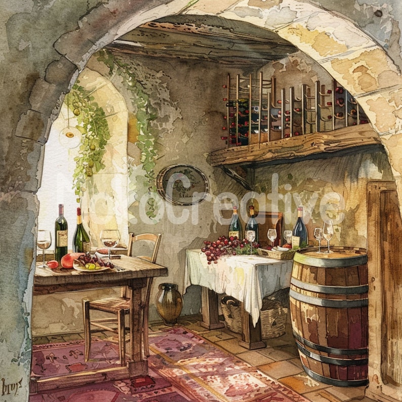 12 High Quality Wine Cellar Designs, Watercolor Summer Wine Shelf ...