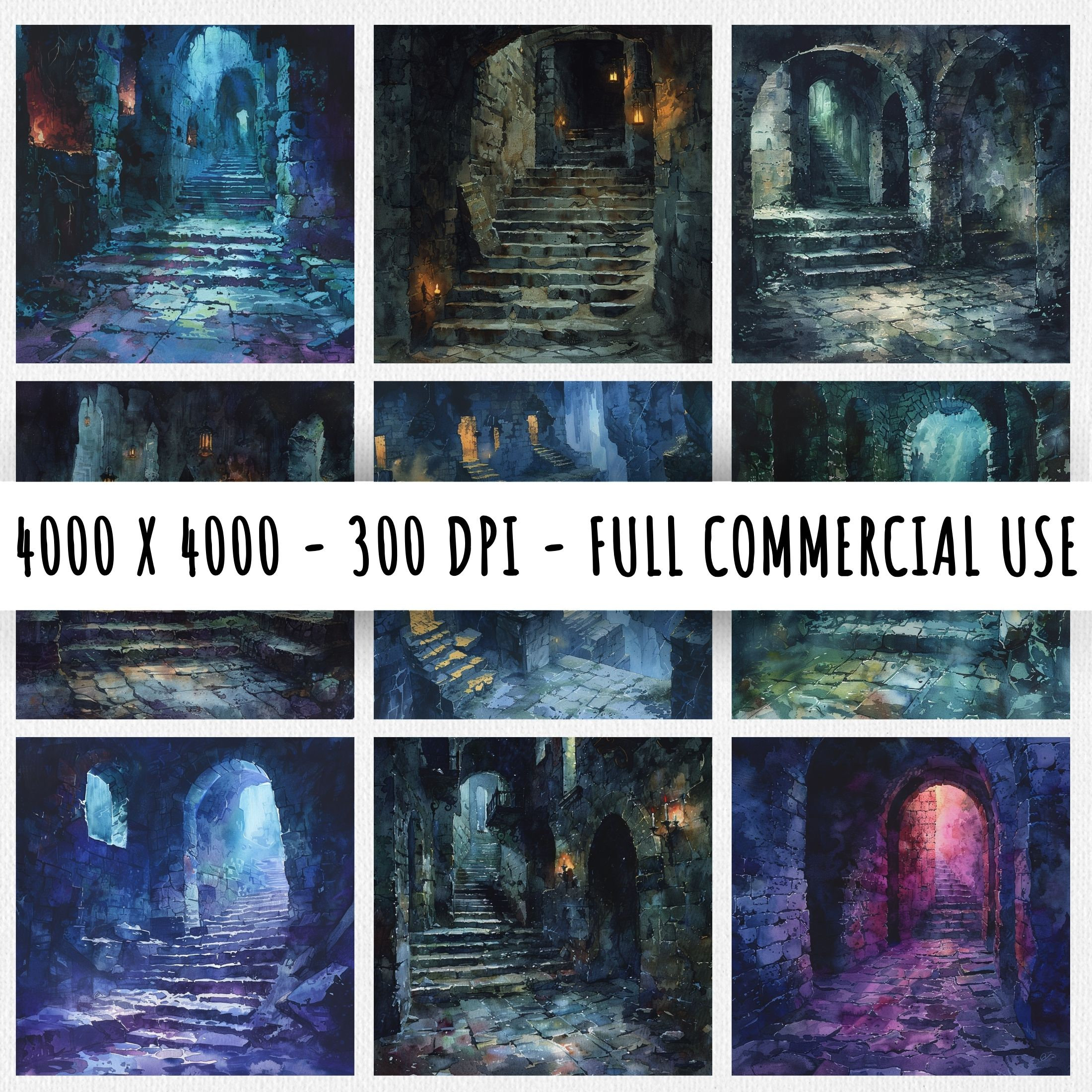 10 High Quality Dungeon Designs, Watercolor Medieval Castle, Dark ...